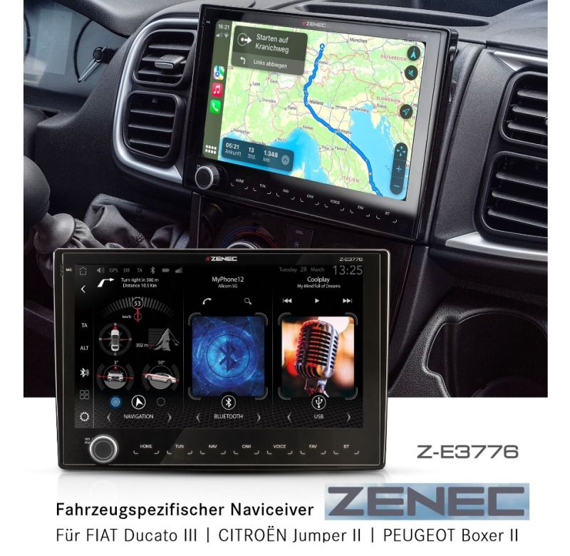 ZENEC Z-E3776 9 Zoll Infotainer Autoradio kompatibel mit Fiat Ducato III 250/251, Serie 8 und ...
